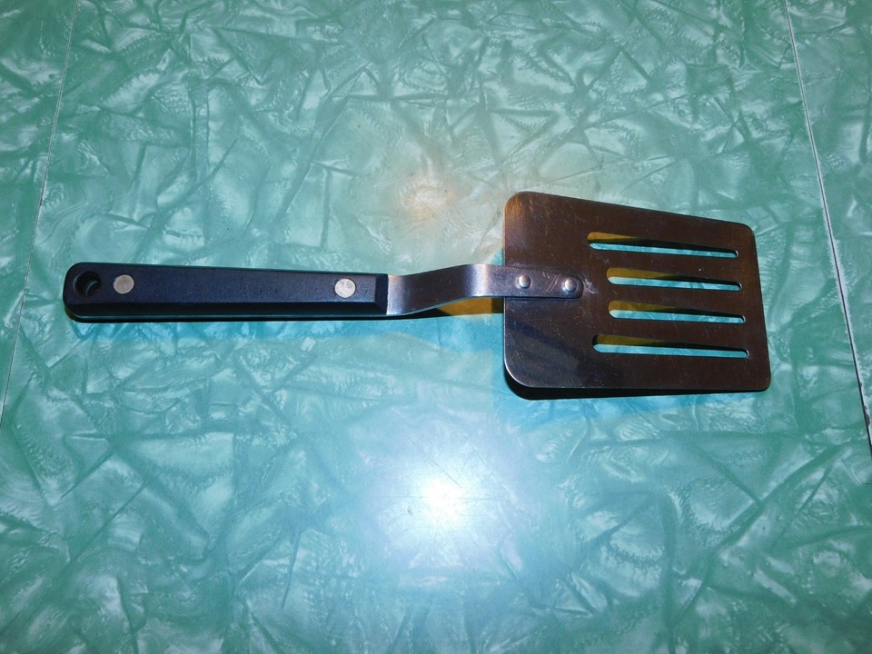 VTG EKCO FLINT SHORT HANDLE SPATULA SLOTTED FLIPPER USA STAINLESS BLACK ...