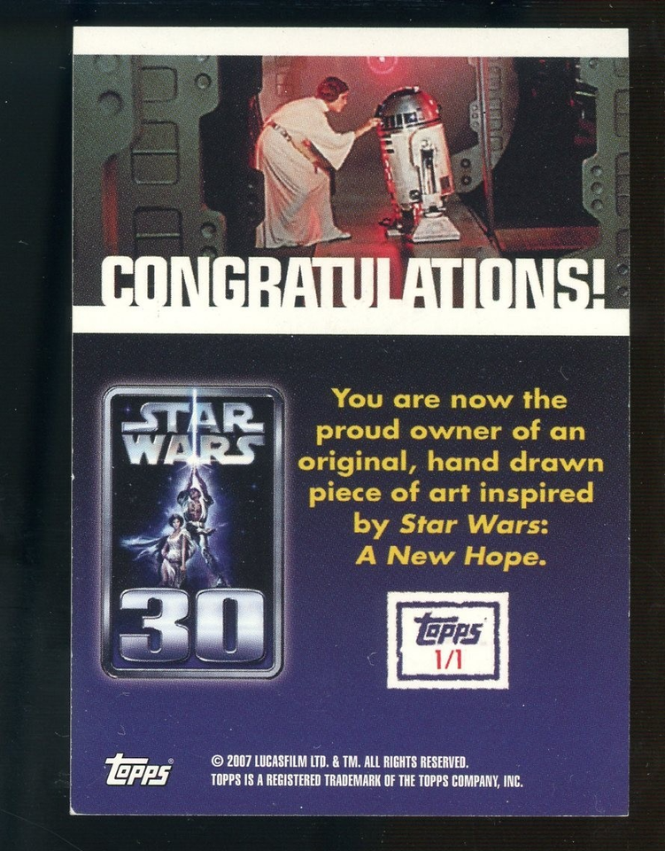 2007 Star Wars 30th Anniversary Sketch Card DARTH VADER DAVID FABBRI 1/ ...