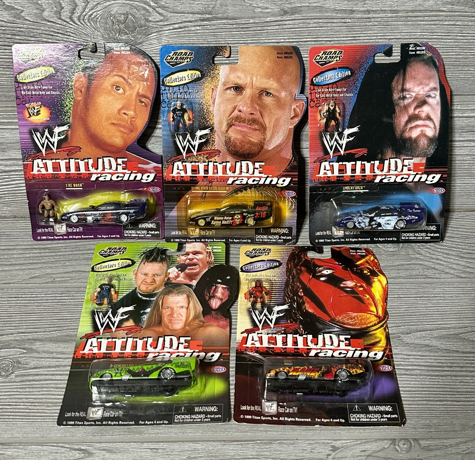Vintage 1999 WWF Road Champs Lot of 5 Diecast Cars Stone Cold Rock ...