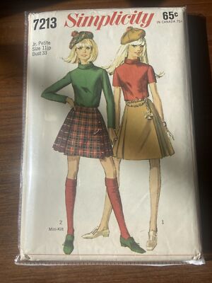 Vintage 1960's Simplicity 7213 KILT SKIRT BLOUSE BERET Pattern Sz 11 Jr ...