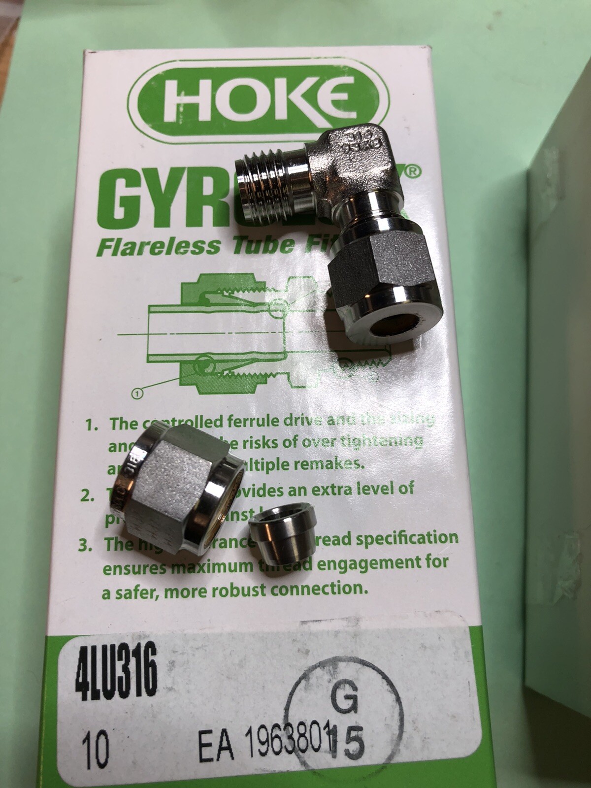 Bag of 4 HOKE 4LU316 Gyrolok 1/4in Tube Stainless 90deg Elbow for sale ...