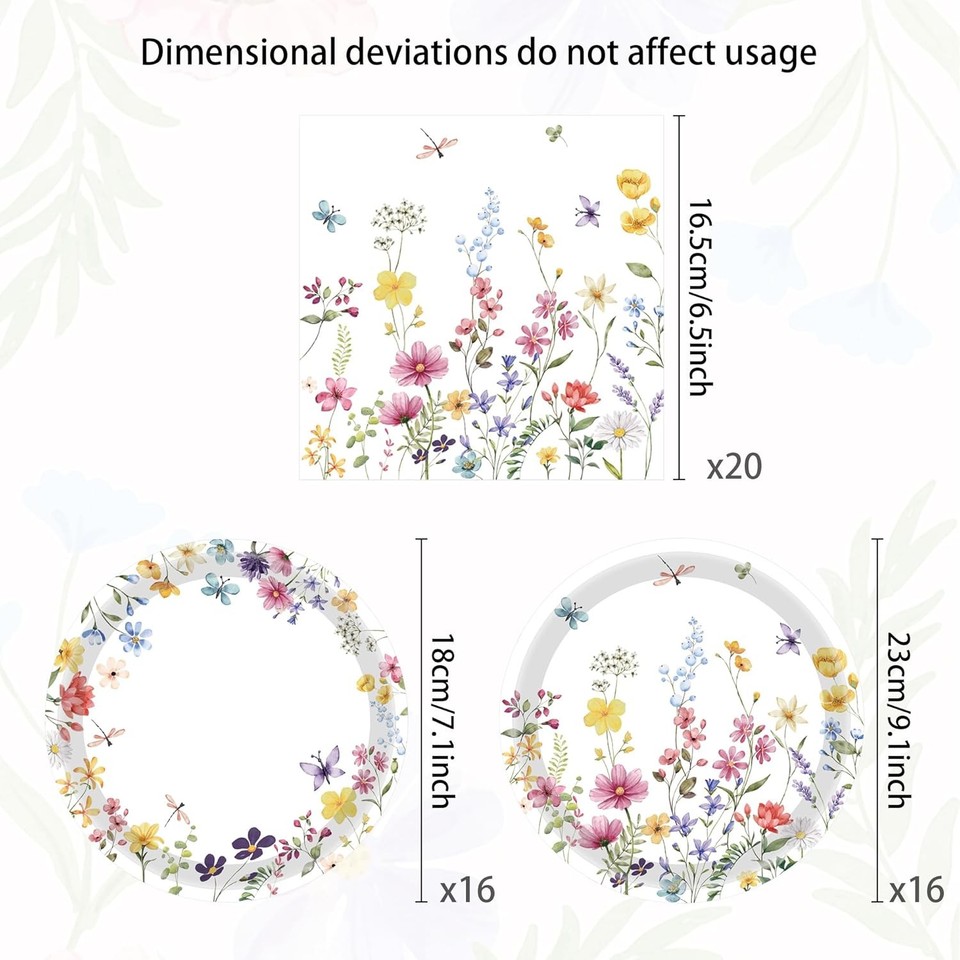 LaVenty 52PCS Wildflower Party Supplies Floral Paper Plates and Napkins ...