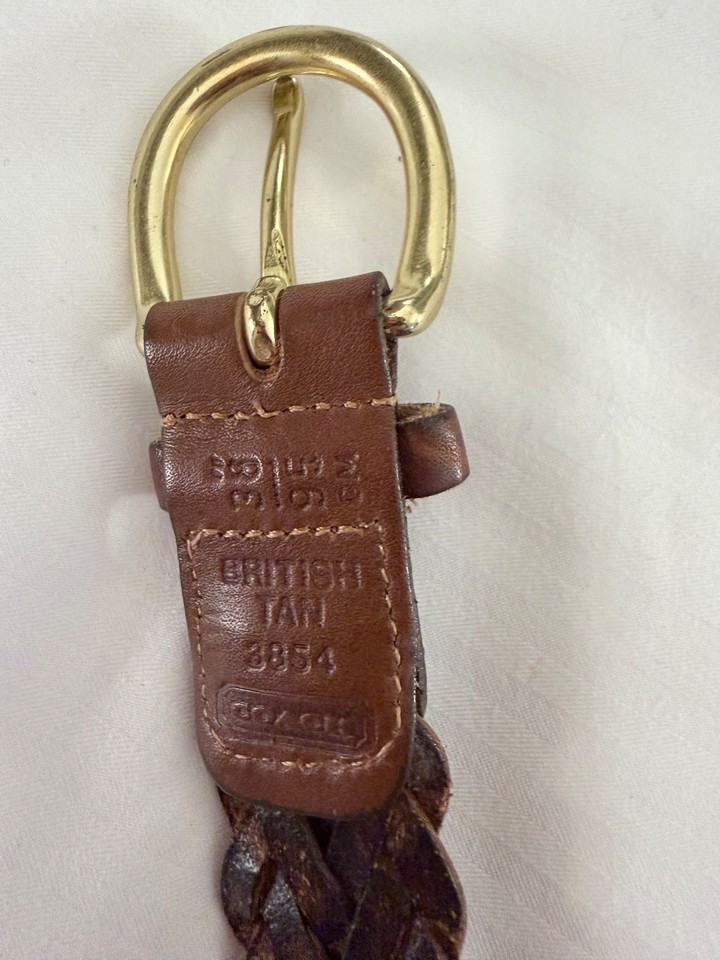 Coach Braided Woven Leather Belt British Tan brown luggage Size 38" 95 ...