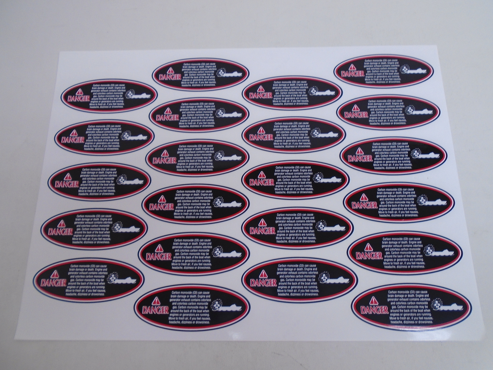 GENERIC/UNIVERSAL CARBON MONOXIDE WARNING DECALS FOR BOATS (1 SHEET OF ...
