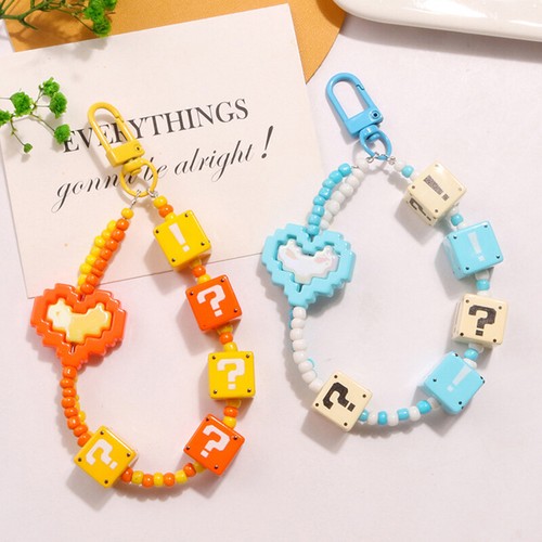 Cute Heart Keychain Trendy Candy Color Bead Lanyards Phone Case Hanging ...