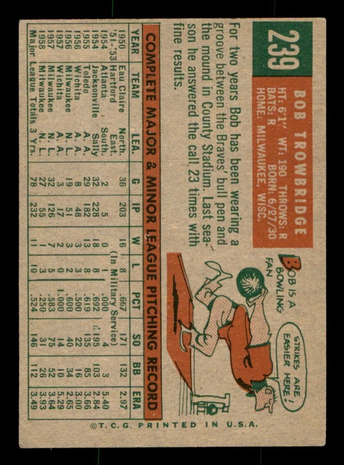 1959 Topps Baseball #239 Bob Trowbridge EX *e1 | eBay