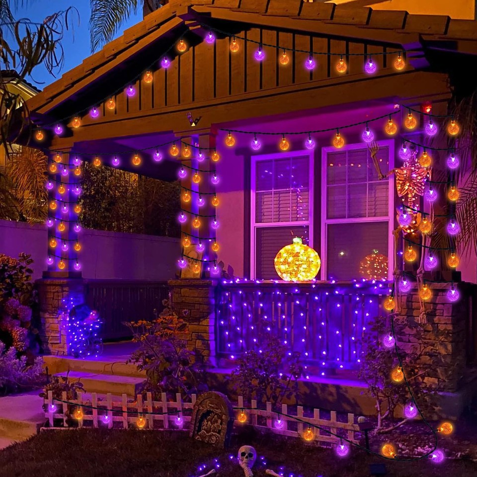 Orange Purple Halloween Solar Lights - 72FT 100LED Solar String Lights ...