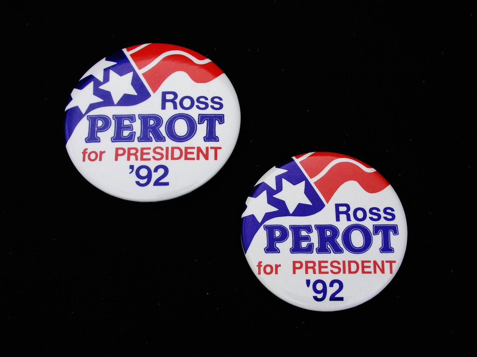 (2) ROSS PEROT '92 PRESIDENTIAL CAMPAIGN BUTTONS - 2 1/2" X 2 1/8 ...
