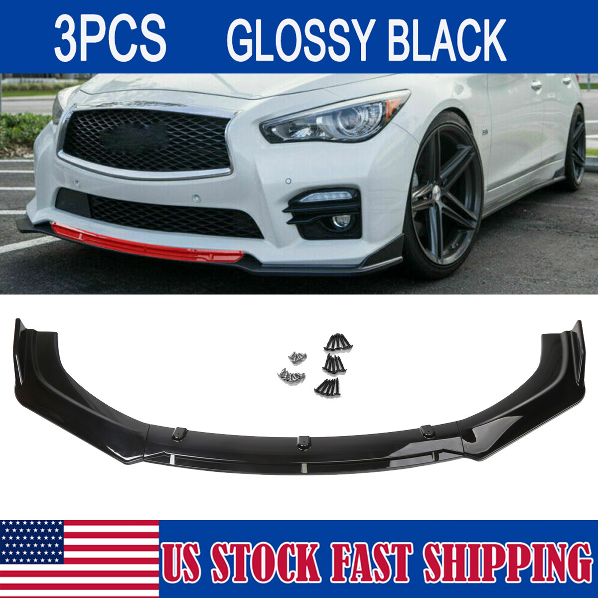 For Infiniti Q50 Q60 Q70 17-22 Front Bumper Lip Body Kit Splitter ...