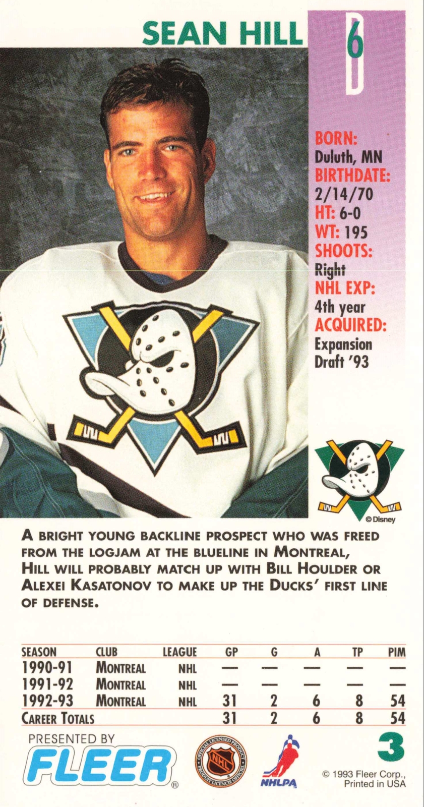 Sean Hill 1993-94 Fleer PowerPlay #3 Anaheim Mighty Ducks | eBay