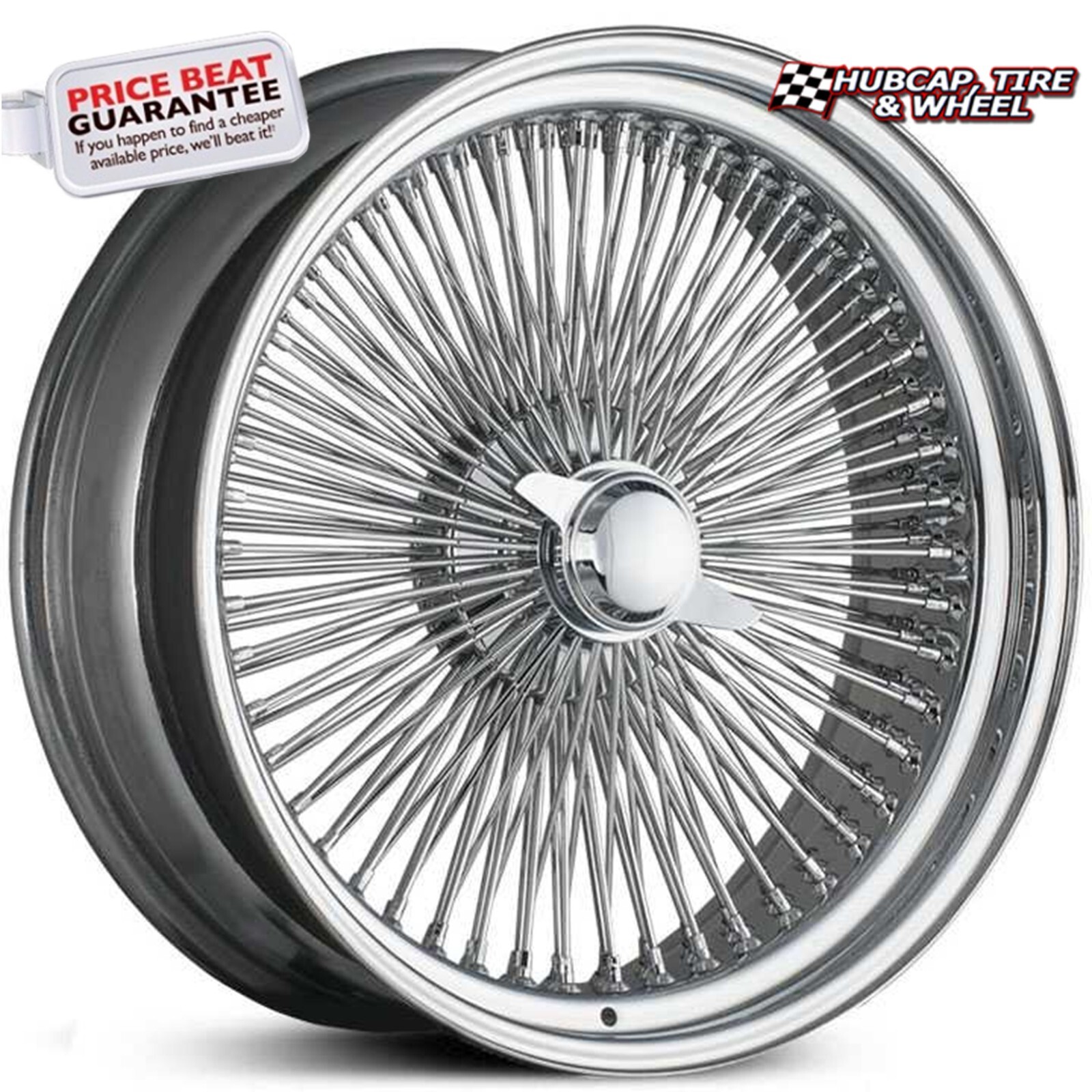 Player Wire Wheel 16"x7 STD 100-Spoke Chrome Rims w/ Two-Wing Caps (Set ...