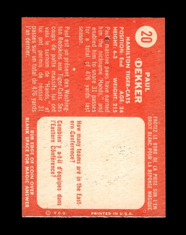 1958 Topps CFL Set-Break # 20 Paul Dekker NR-MINT *GMCARDS* | eBay