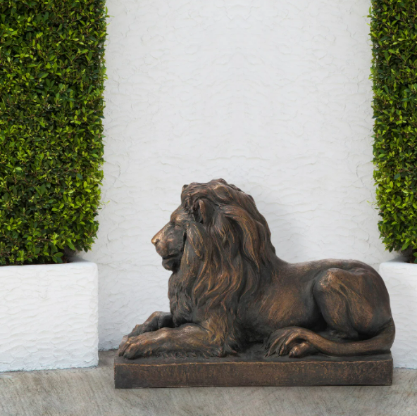2 Garden Lion Statue Outdoor Sculpture Guardian Decor Yard Bronze ...