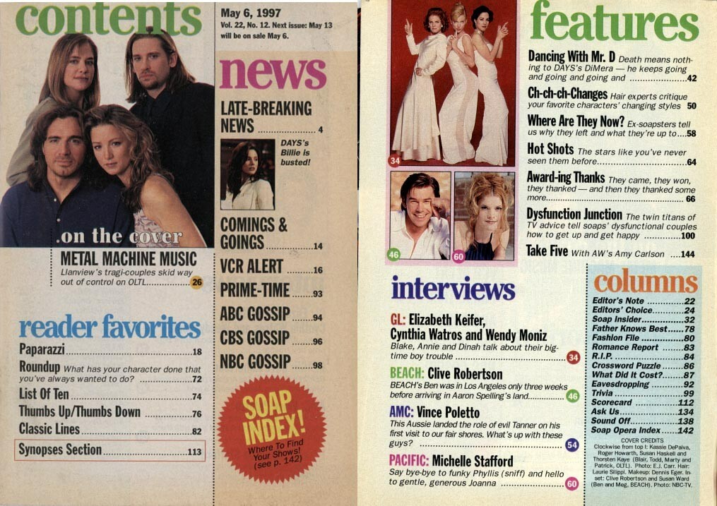 SOAP OPERA DIGEST May 6, 1997 Kassie DePaiva Roger Howarth Susan ...