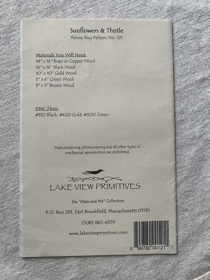 Sunflower and Thistle Wool Pattern By Lakeview Primitives | eBay