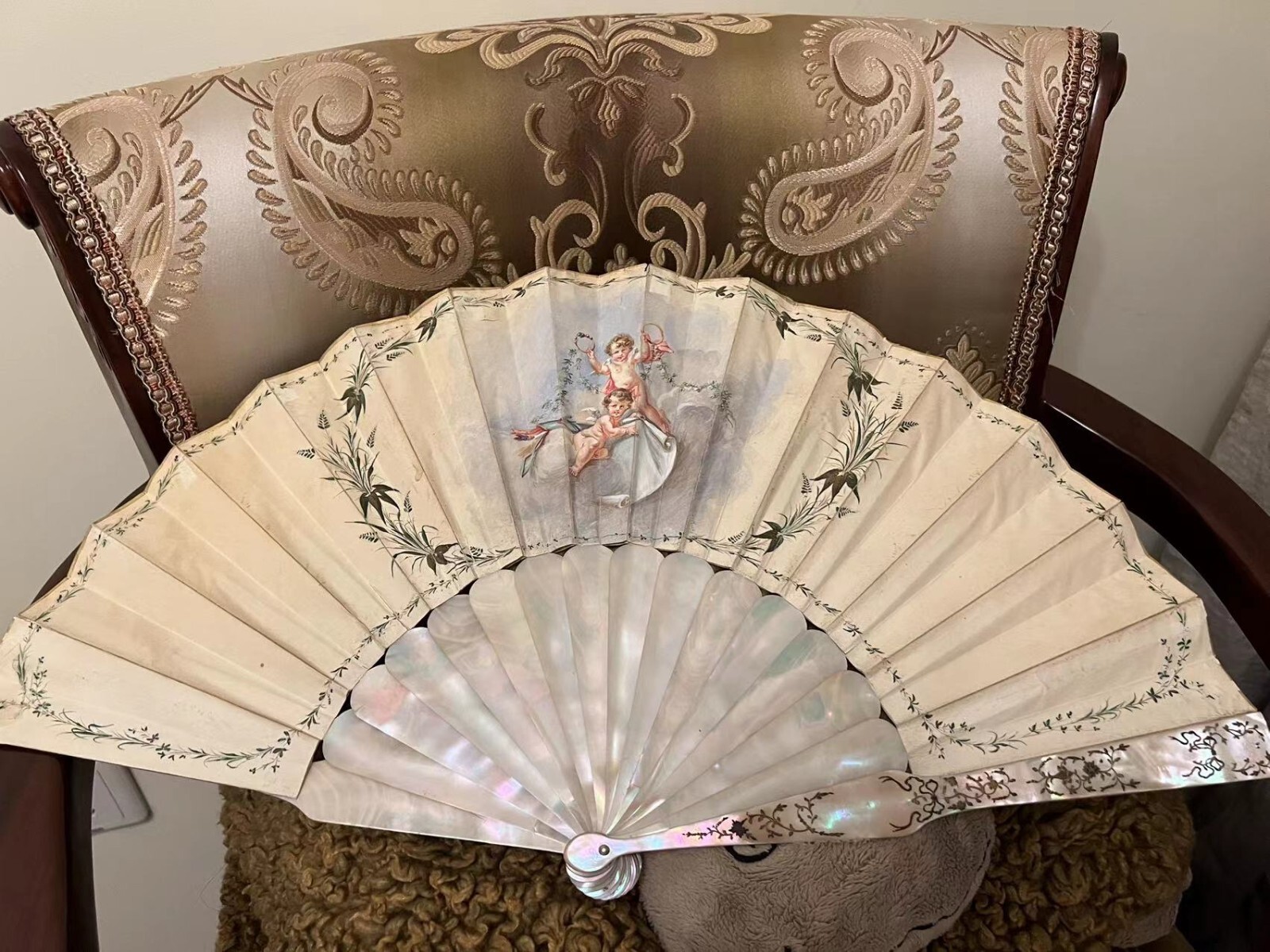 antique Victorian 19th Century Mother Of Pear Hand Painted Royal Hand ...