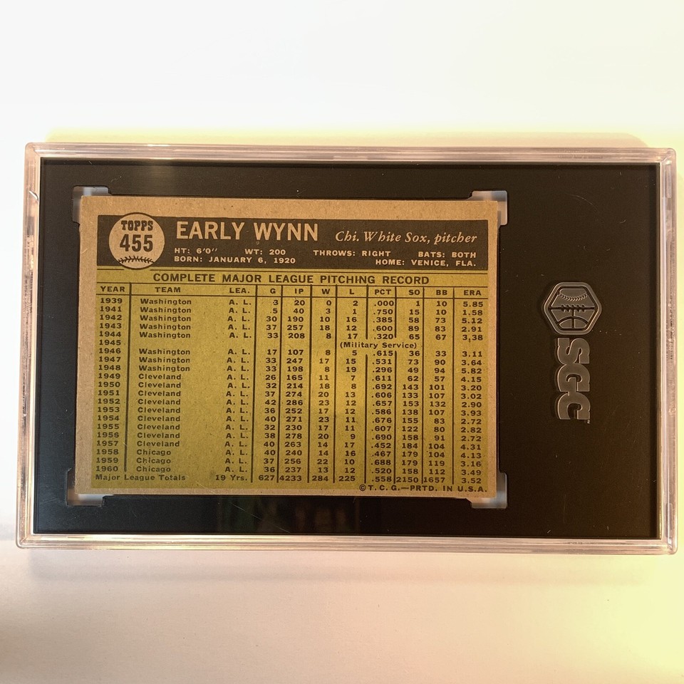 1961 Topps #455 Early Wynn White Sox HOF SGC 8.5 NM-MT+ | eBay
