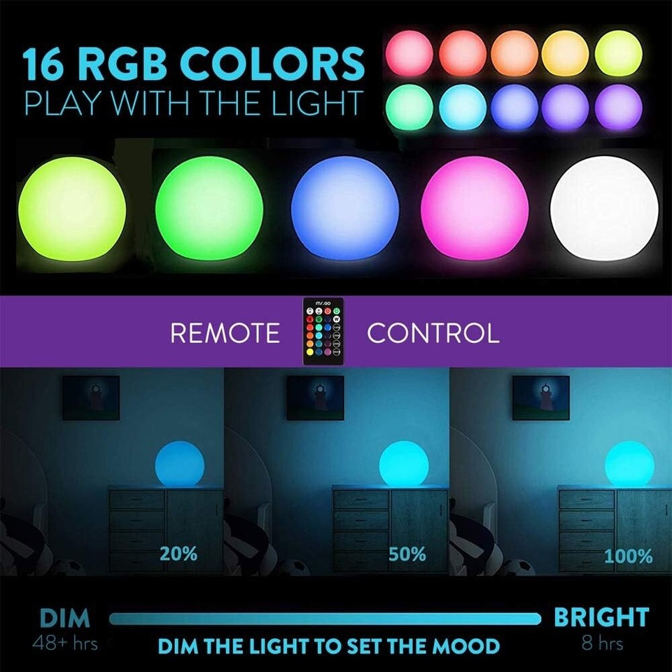 Color-Changing 12-Inch Sphere Light - Wireless, Rechargeable, Remote ...