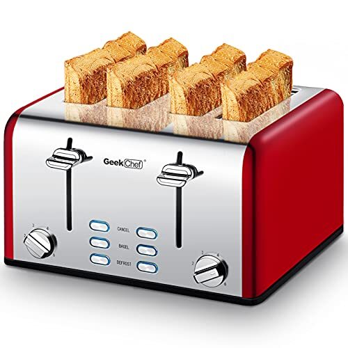 Geek Chef 4 Slice toaster, Best Rated Prime Retro Bagel Toaster with 6 ...