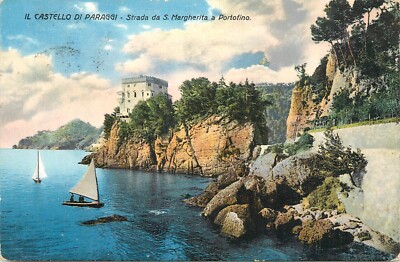 Italy sail & navigation themed postcard Paraggi castle sailing vessel ...