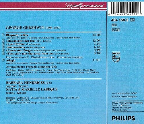 Gershwin Rhapsody in Blue KATIA & MARIELLE LABEQUE Philips CD Full ...