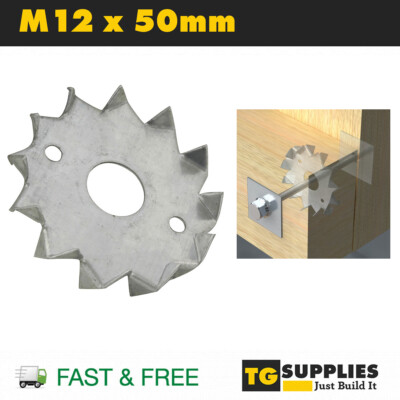 Double Sided Timber Connector Toothed - Galvanised Steel M12 x 50mm ...