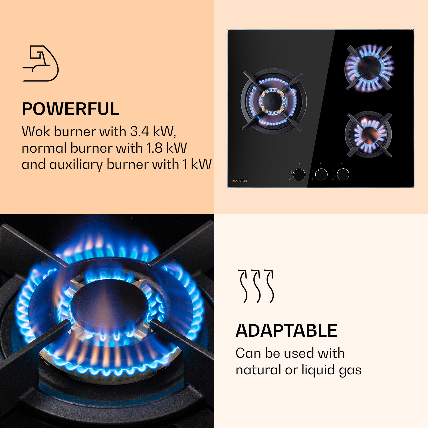 Gas Hob 60 cm 3 Burner Ring Glass Ceramic Gas Cooker Hob Gas Burner Hob ...