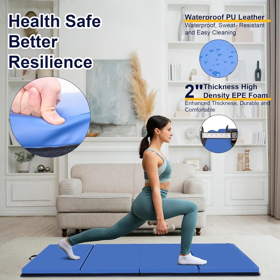 3'x6'x2 Thick Folding Gymnastics Exercise Mat Aerobics Stretching Yoga ...