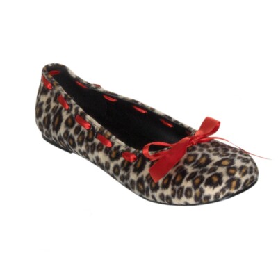 Demoniacult Daisy-20 Ballet Flat Cheetah Fur W/ 4 Ribbons UK6 IN-STOCK ...
