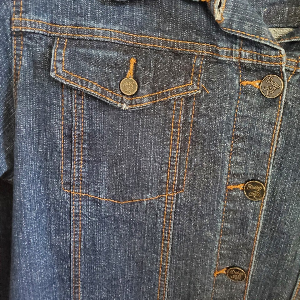 Indigo Rein Medium Blue Denim Jacket Trench Coat Dress Long Sleeve Metal Buttons | eBay