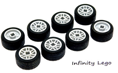 8 LEGO Tire / Tyre 21 x 9.9 Wheel 8 Light Bluish Grey Rims Hub (11208 ...