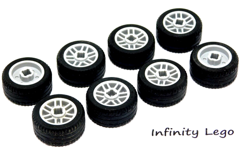 8 LEGO Tire / Tyre 21 x 9.9 Wheel 8 Light Bluish Grey Rims Hub (11208 ...