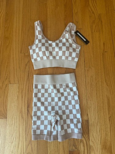 Womens XS Ribbed Checkered Pattern Sports Bra and Bottoms Activewear ...