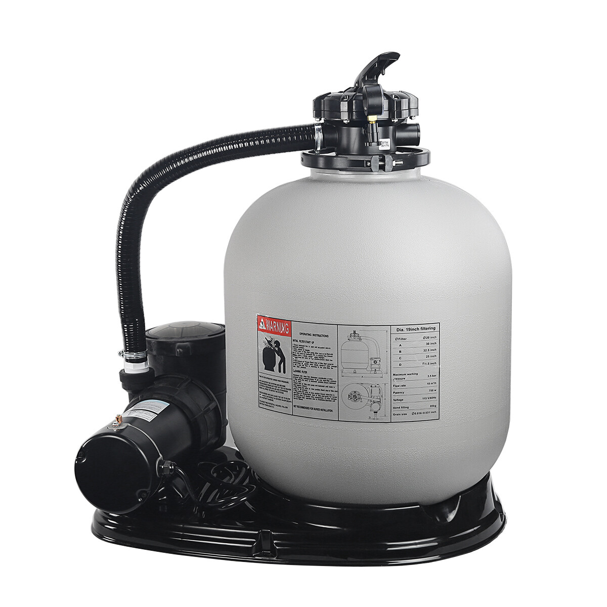 1.5HP Pool Pump with 19" Sand Filter Above Ground Pool up to 18,000 ...