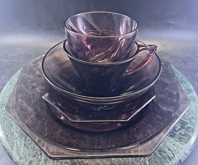Two 5 Pc Hazel Atlas Moroccan Amethyst Glass Octagon Place Settings | eBay