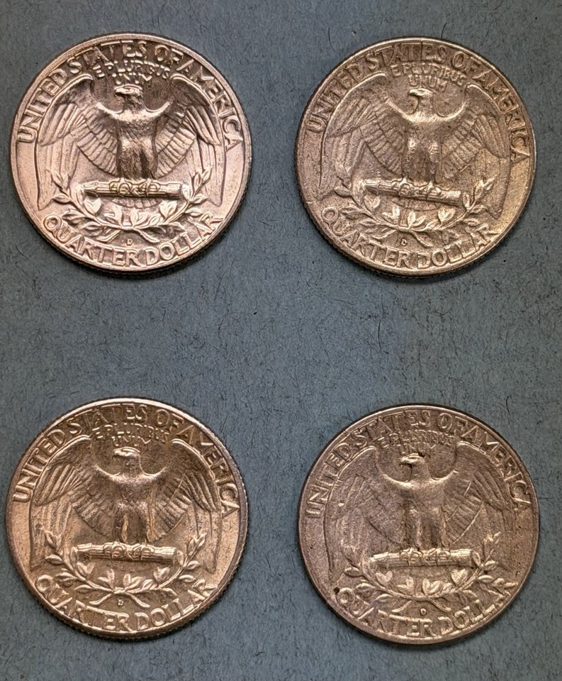 washington silver quarters lot of 10. 90% Silver. 52,57,61,62,62D,63D ...