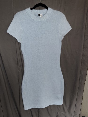 Divided Womens Sweater Dress Medium Blue Fuzzy Bodycon Mini Sheath ...