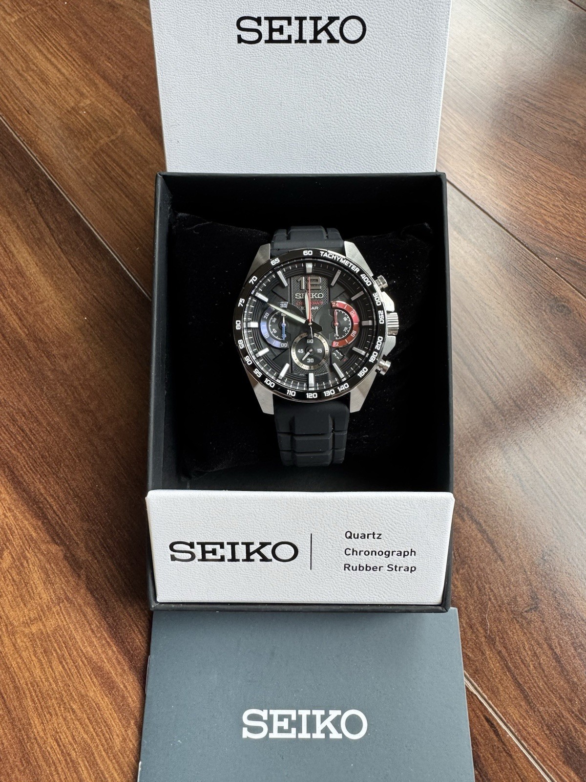Seiko Chronograph Black Dial Black Rubber Men's Watch SSB347 | eBay