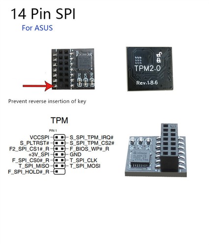 1PC TPM Plug 2.0 Security Module Card For ASUS Motherboard 14 Pin SPI ...