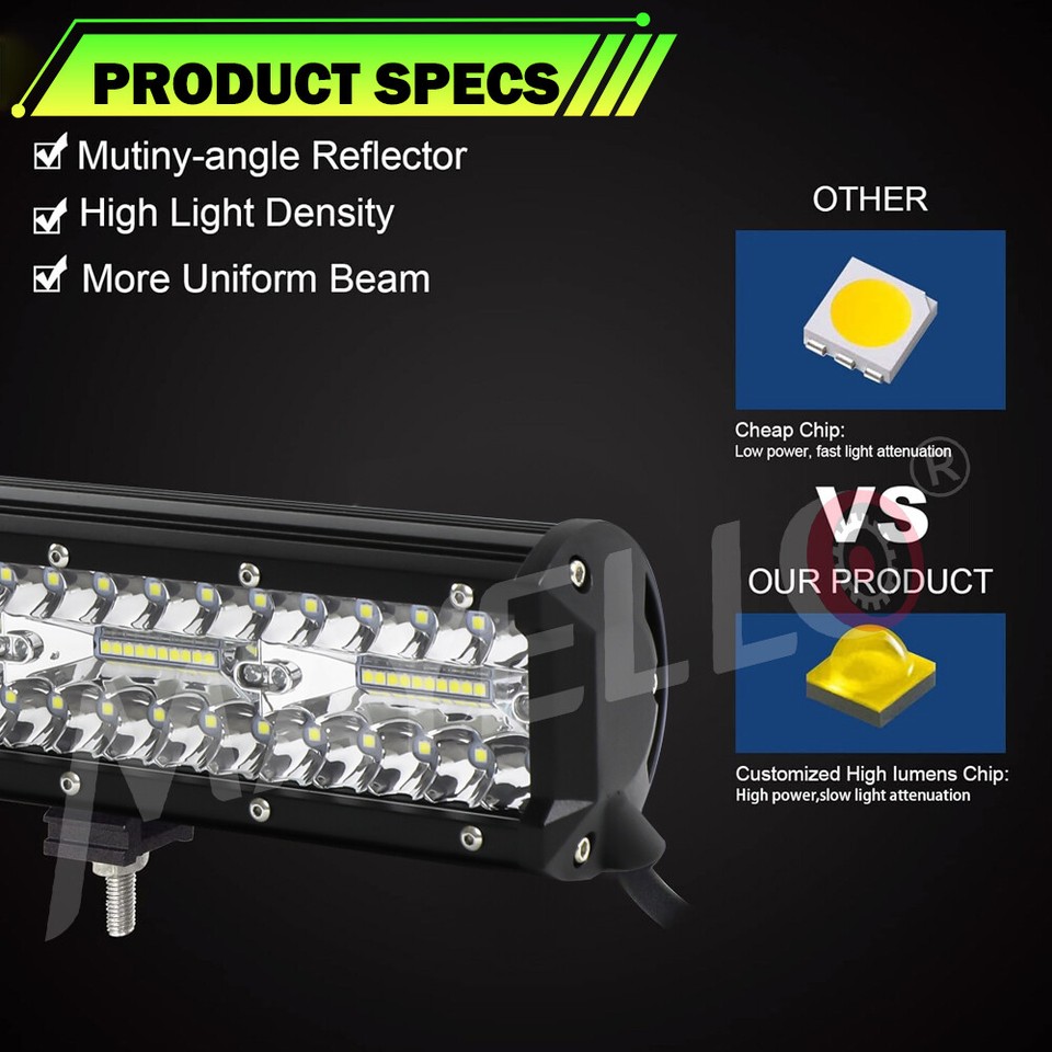 20''in Tri-Row LED Light Bar Spot Flood Combo for Truck SUV Jeep ...