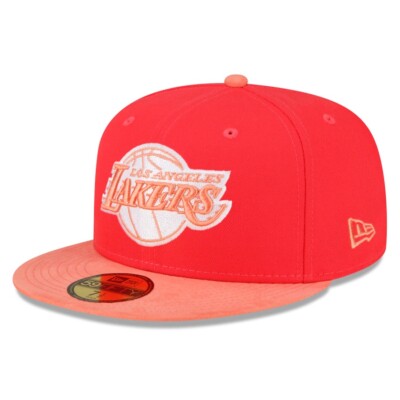 New Era Los Angeles Lakers Red & Peach 59FIFTY Hat Size 7 1/4 Gray UV ...