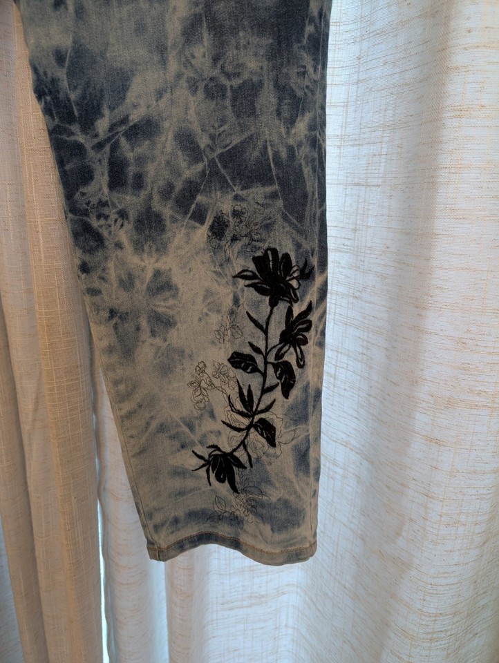 Lane Bryant Blue Denim Floral Embroidered Tie-Dye Stretch Jeans Women ...