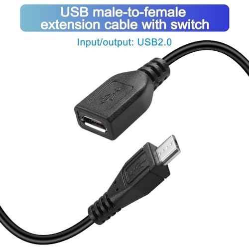 USB Male to Female Switch Charging Cable 5V 2A Short Extension Cord for ...