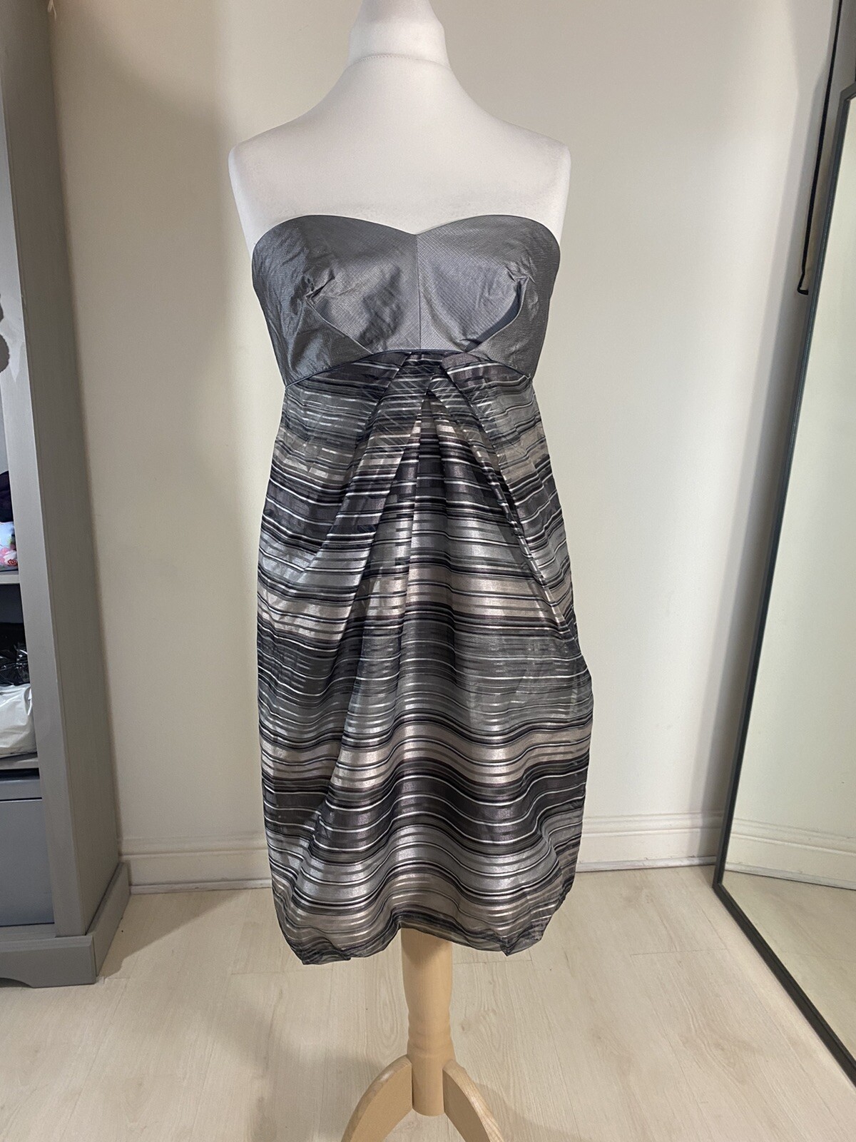 Principles Strapless Lined Metallic Gold Silver Dress… - Gem