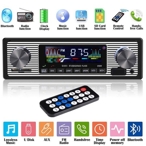 Bluetooth Vintage Car FM Radio MP3 Player USB Classic Stereo Audio ...
