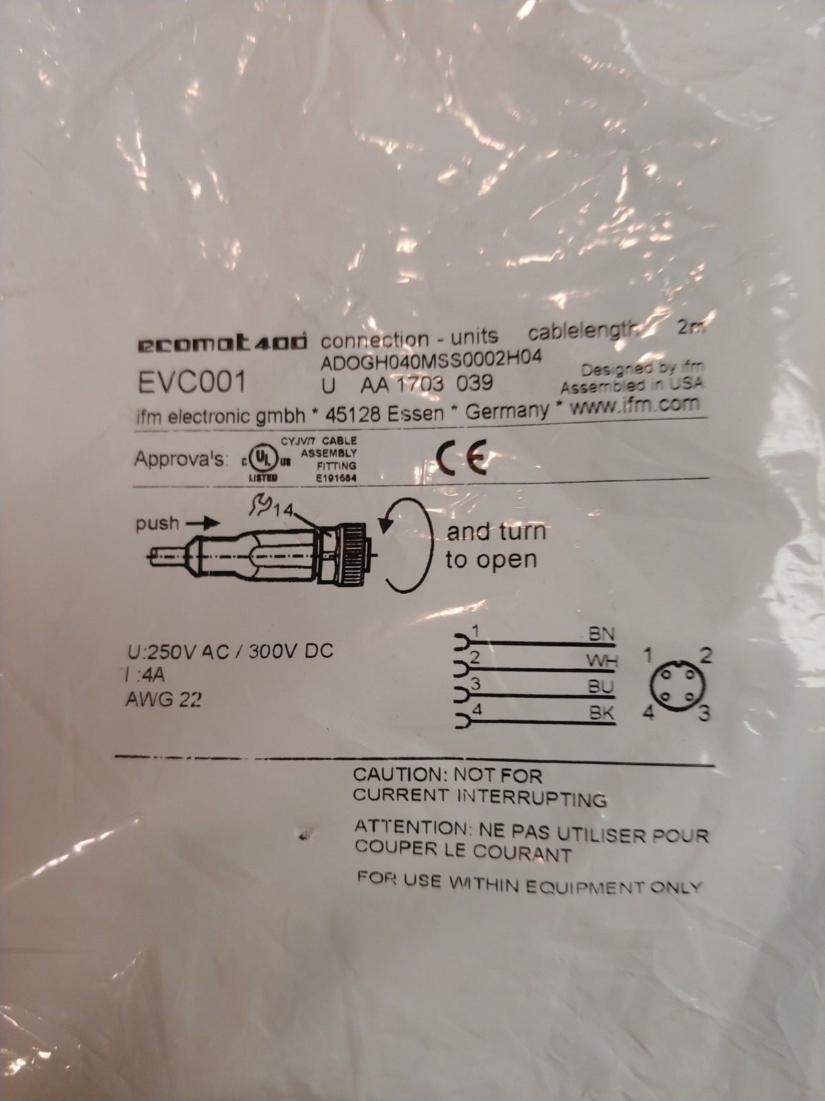3 NEW IN THE PACKAGE IFM ELECTRONICS CORD SET EVC001 | eBay