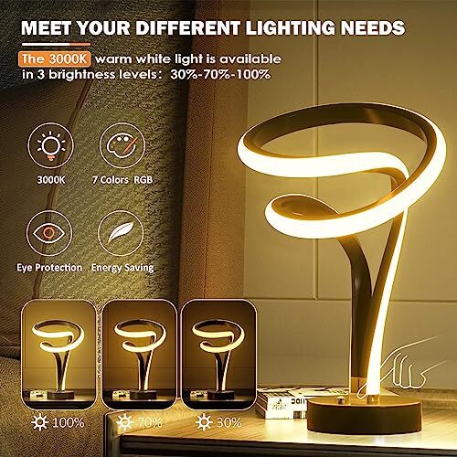 Modern Spiral RGB Table Lamp, Unique, 7 Colors 10 Light Modes LED ...