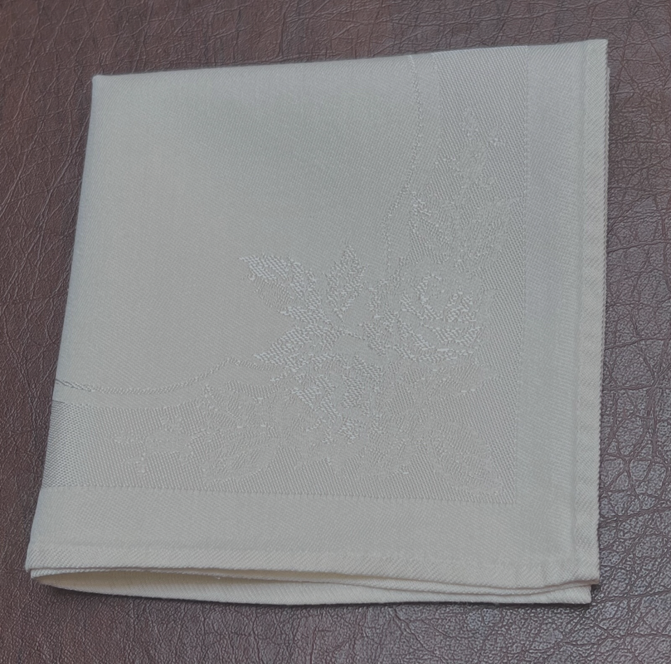 4 Slightly Off-white Damask-woven Cocktail Napkins, Rose Design 12x12 ...