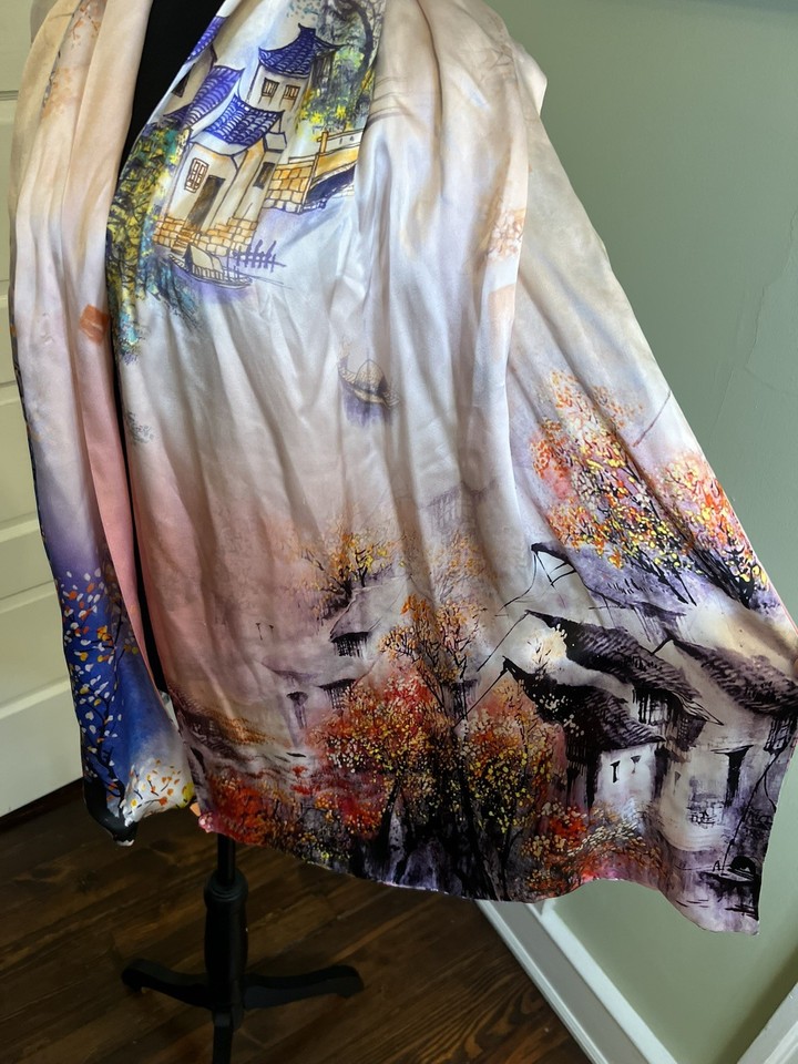 Pink Silk Satin Asian Inspired Shawl Wrap Rectangular Scarf 21.5" x 72 ...