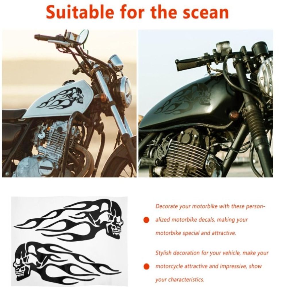 2pcs Skull Flame Shape Black Motorcycle Oil Tank Stickers | eBay
